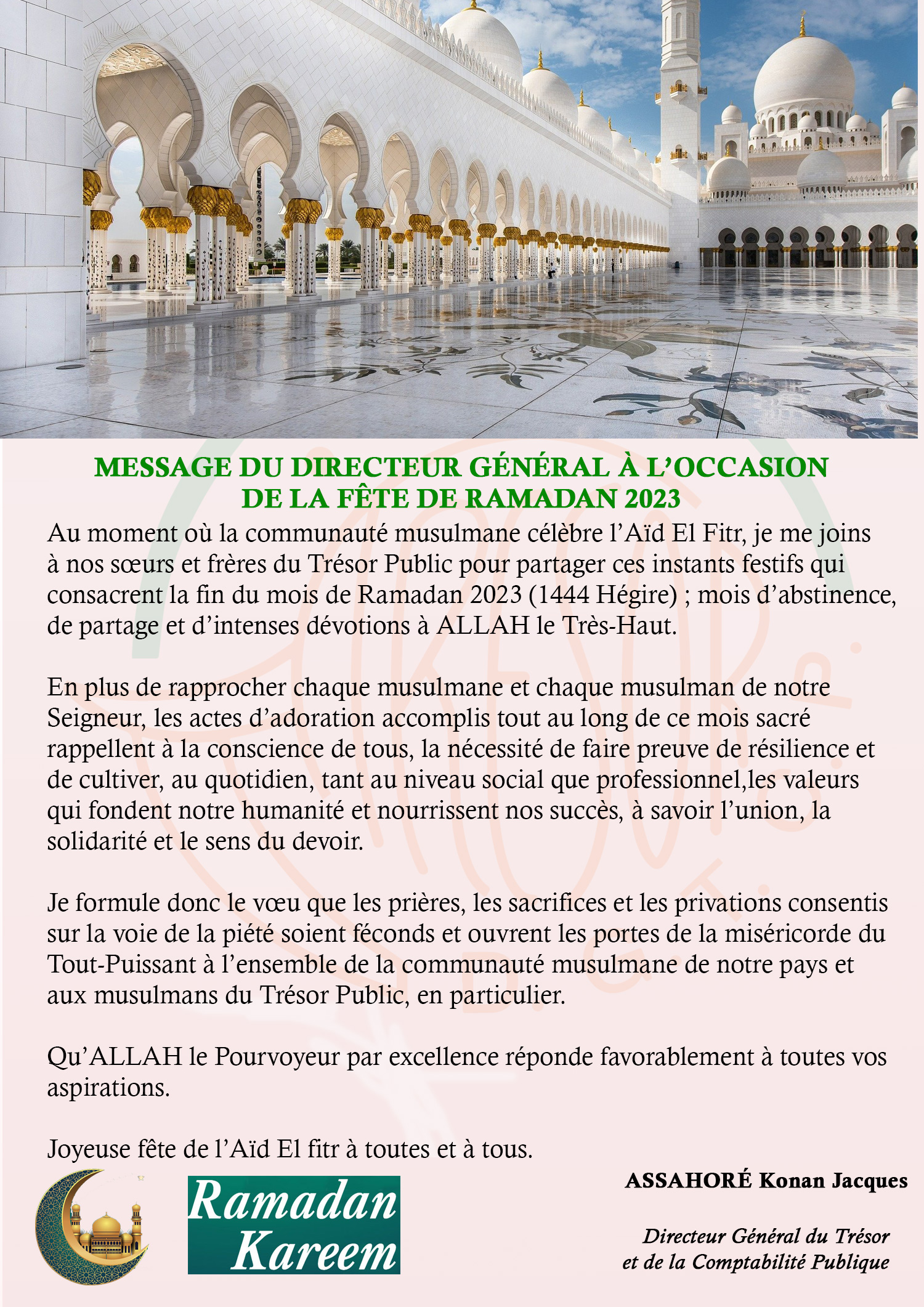 Message du Directeur Général à l’occasion de la fête de Ramadan ...